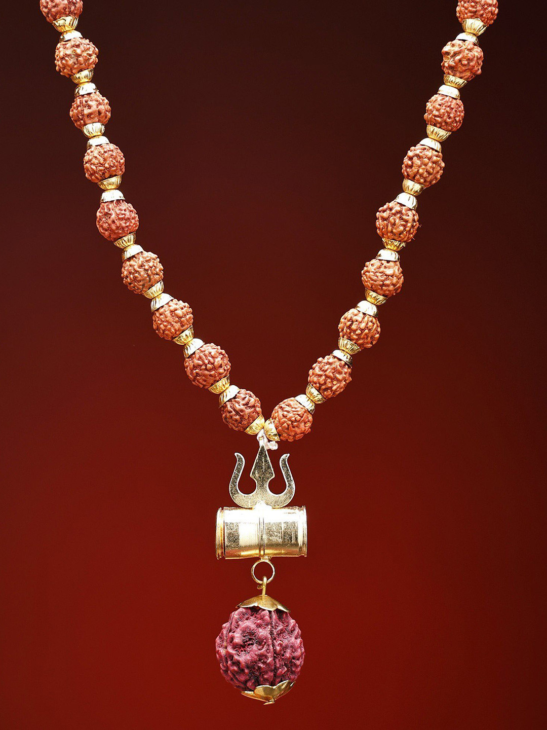 Buy Exotic India Trident Damru Genuine Rudraksha Mala Spiritual Jewelry ...