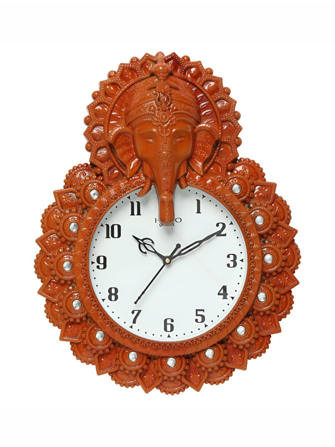 Buy Horo Orange & White Ganesh Printed Traditional Analogue Wall Clock ...