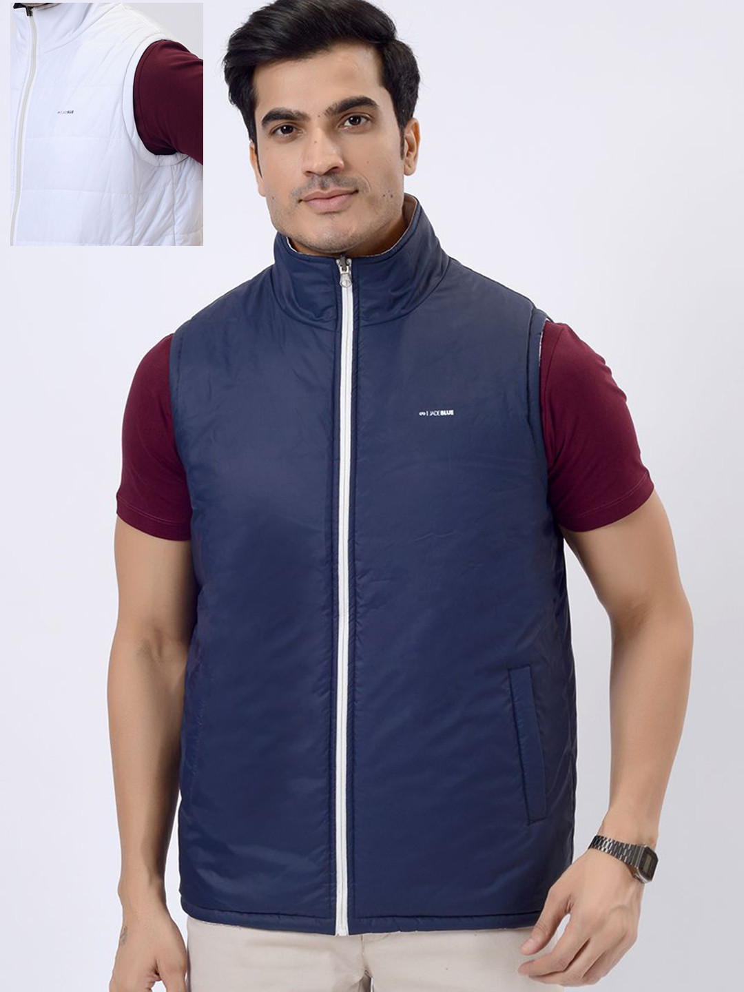 Buy JADE BLUE Men Padded Jacket With Patchwork - Jackets for Men ...