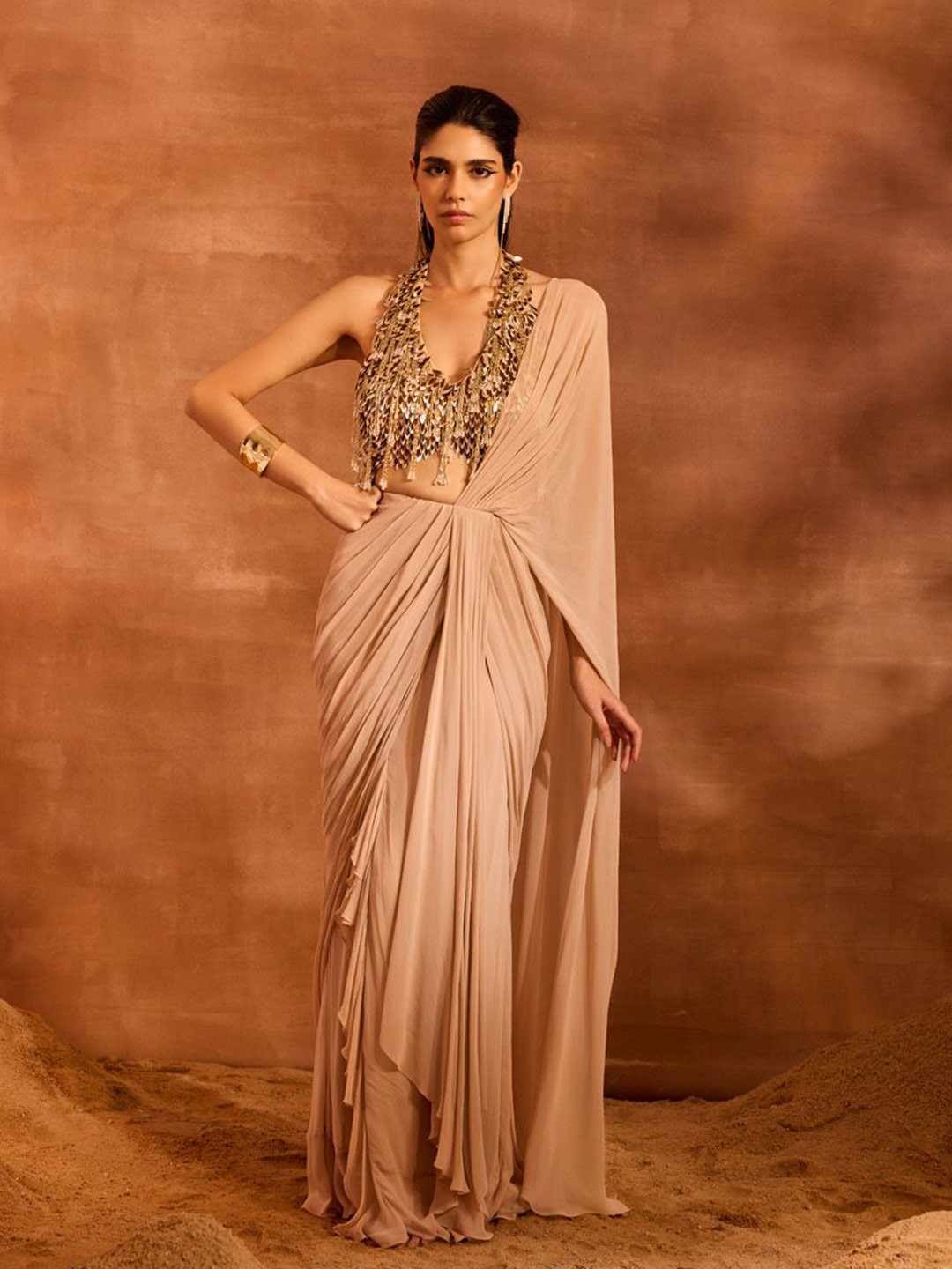 Buy DIVYA AGGARWAL Embellished Sequinned Fusion Saree - Sarees for ...