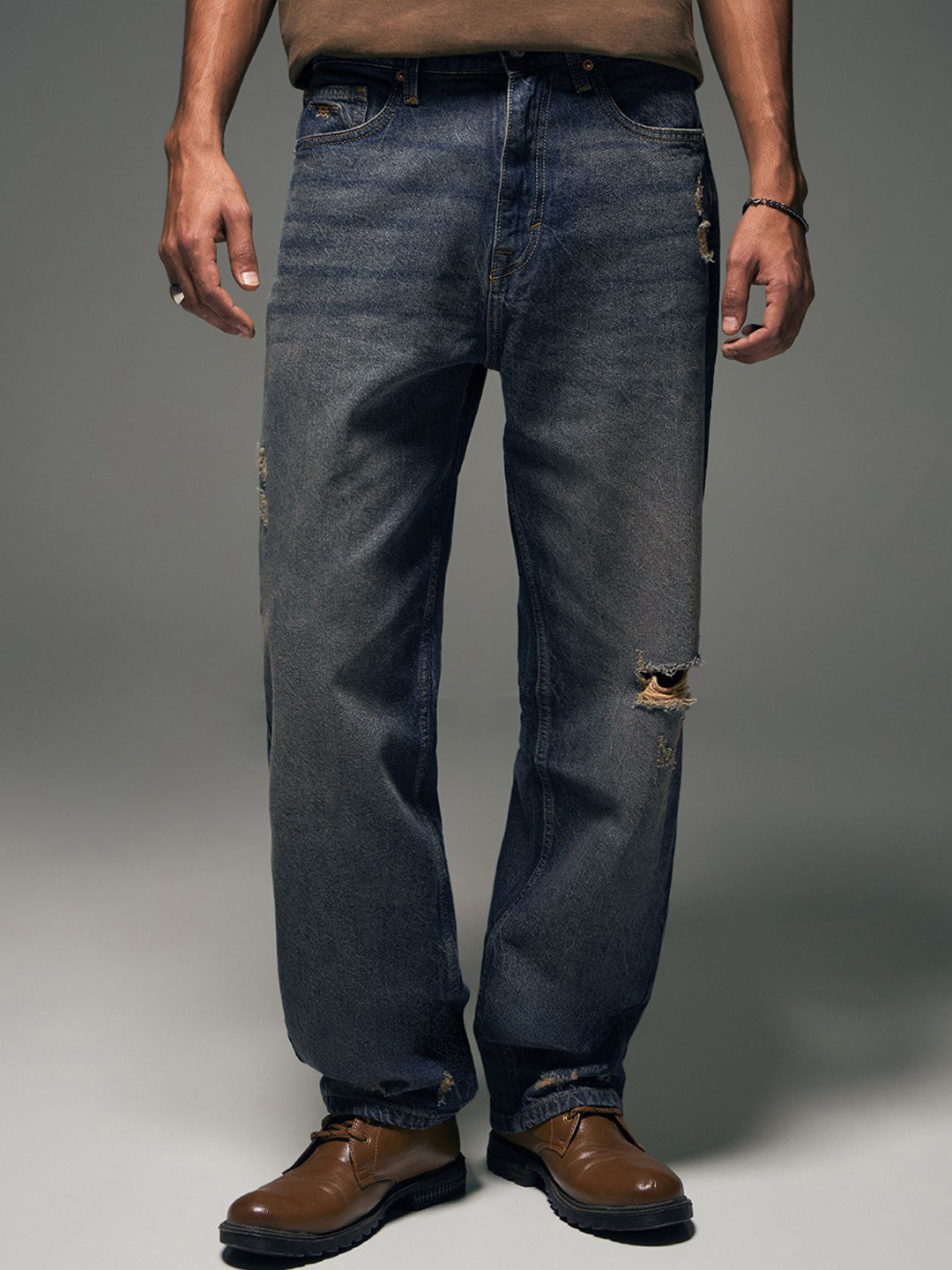 Buy Flying Machine Men Cobain 90's Loose Fit Mildly Distress Light Fade ...