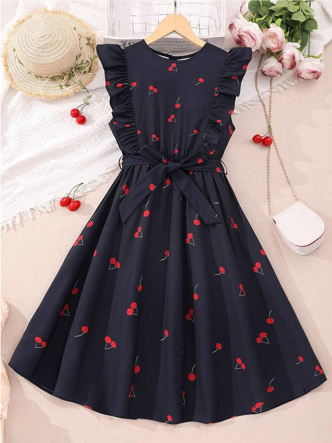 Buy Miss & Chief Girls Cotton Printed Flutter Sleeves Fit & Flare Maxi ...