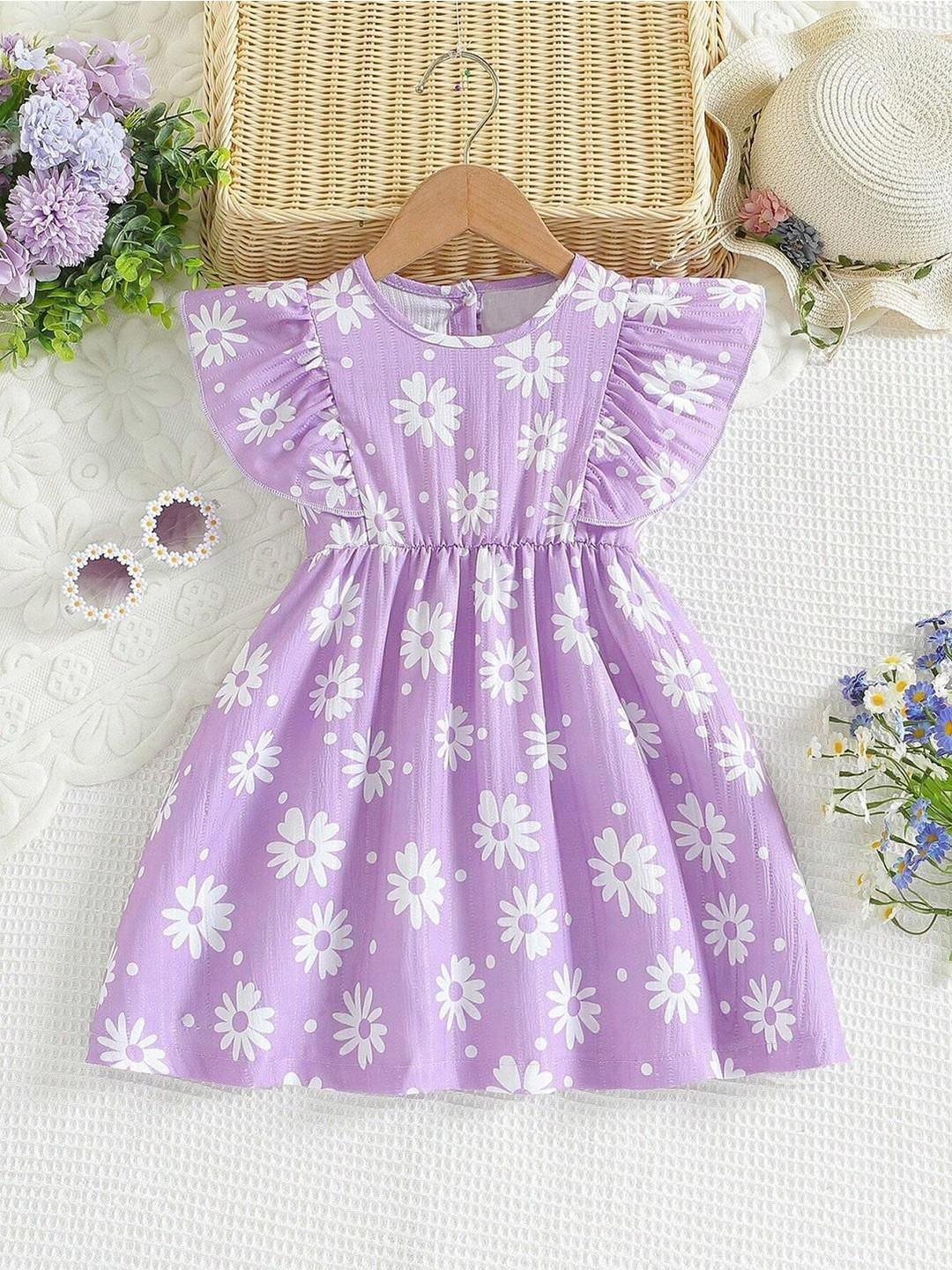 Buy Miss & Chief Girls Floral Printed Ruffles Fit & Flare Cotton Midi ...