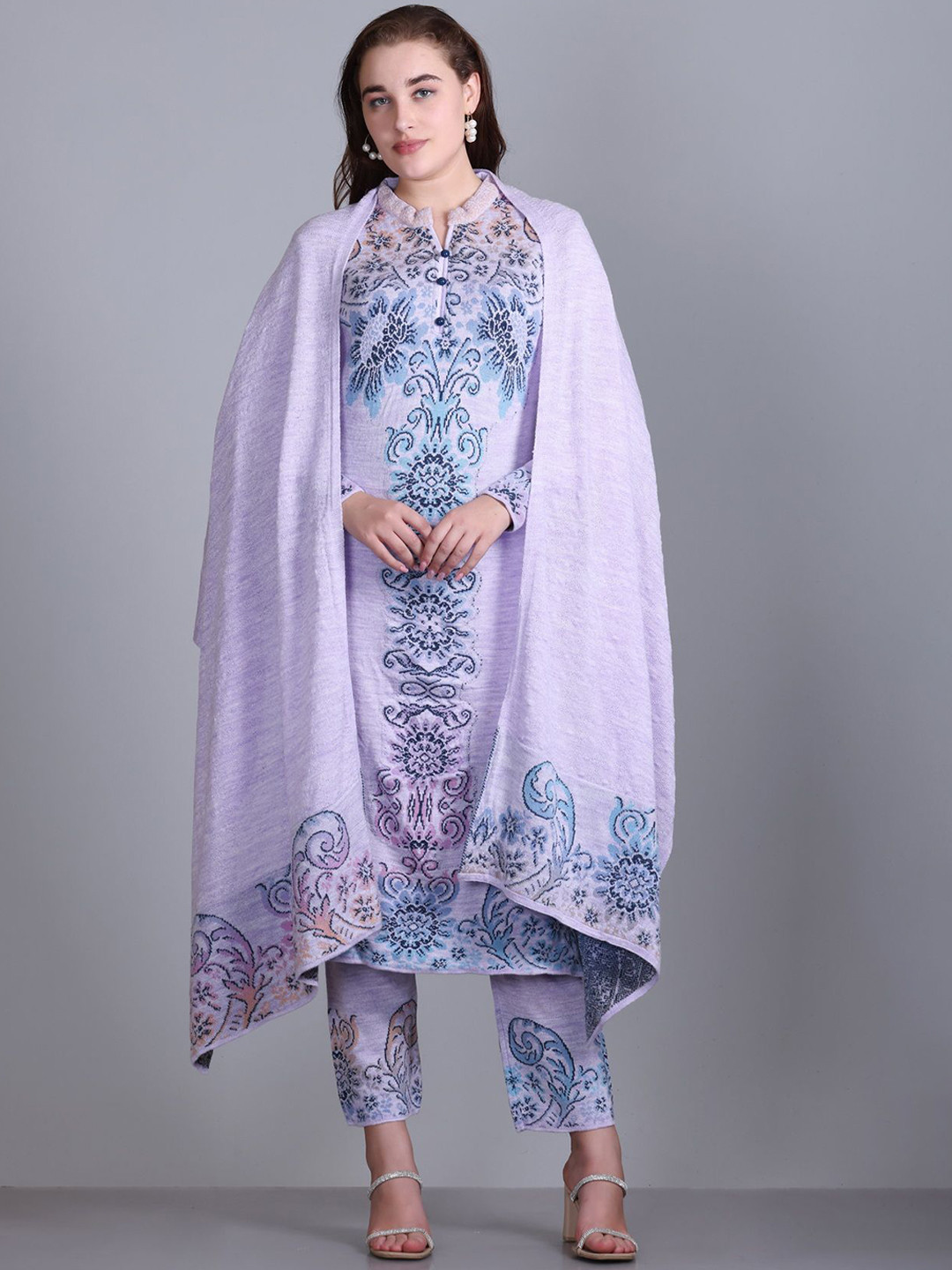 Buy MONTREX Floral Thread Work Kurta With Trouser & Dupatta - Kurta ...