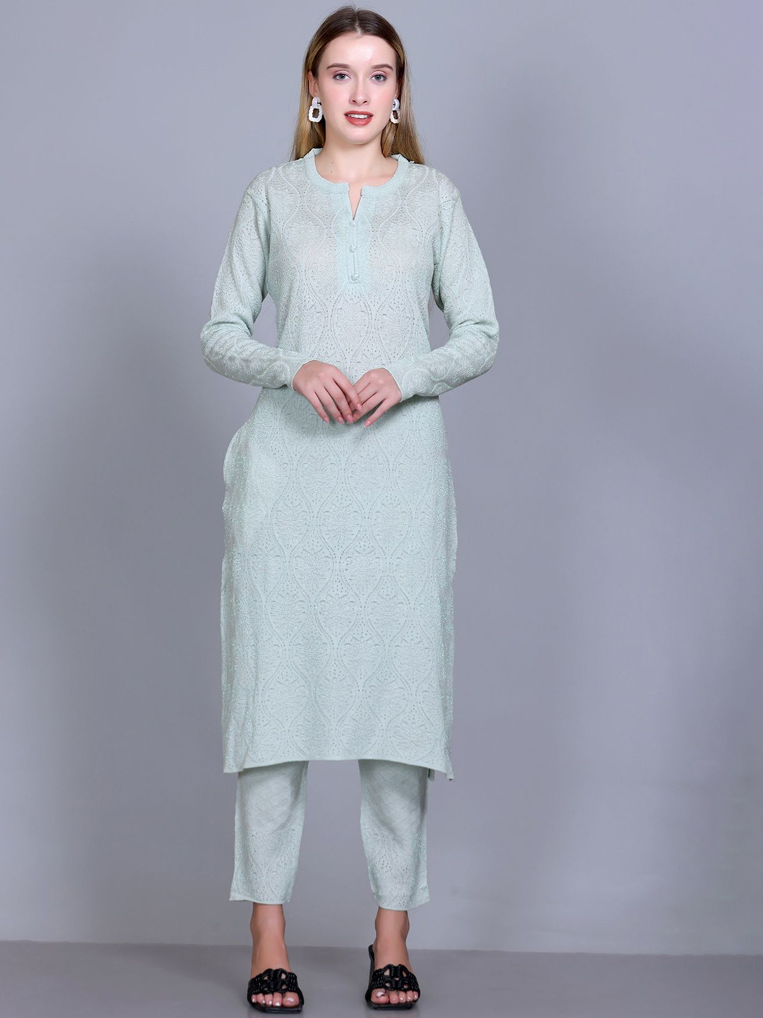 Buy MONTREX Ethnic Motifs Woven Design Straight Kurta With Trouser ...