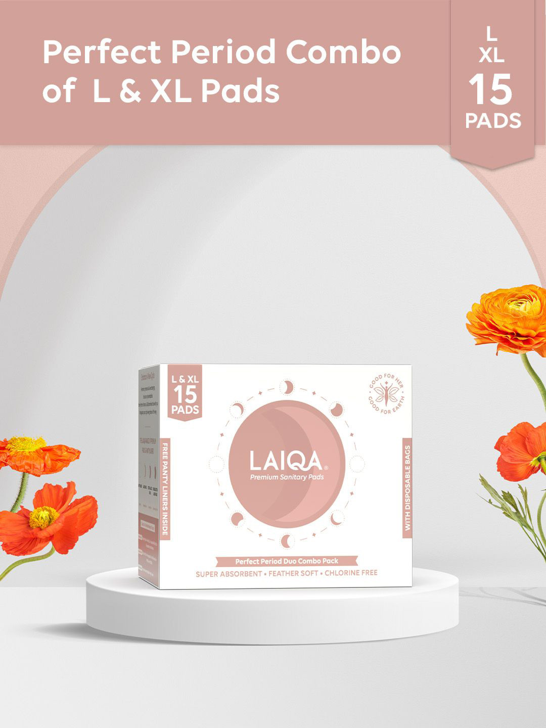 Buy LAIQA Rash Free Comfort Sanitary Pads With Disposable Bag L & XL 15 ...
