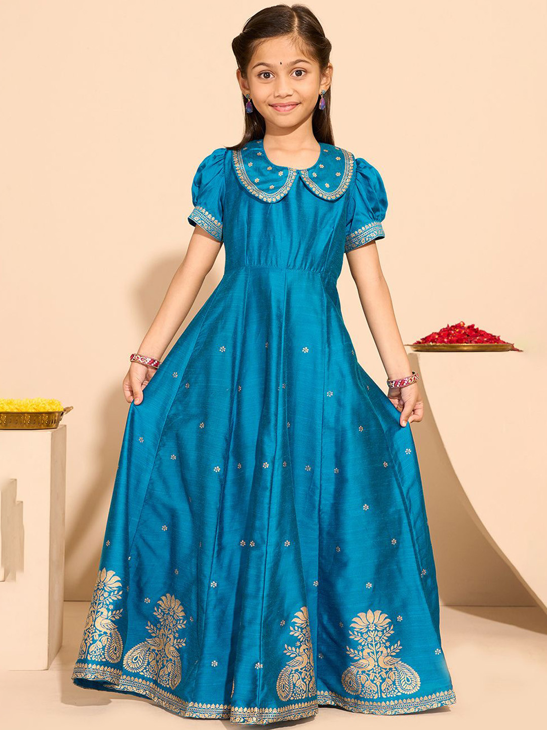 Buy Maybell Girls Ethnic Printed Silk A Line Ethnic Dress - Ethnic ...