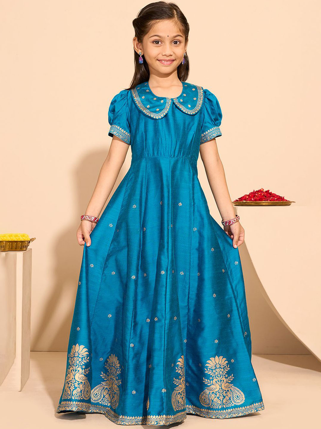 Buy Maybell Girls Ethnic Printed Silk A Line Ethnic Dress - Ethnic ...