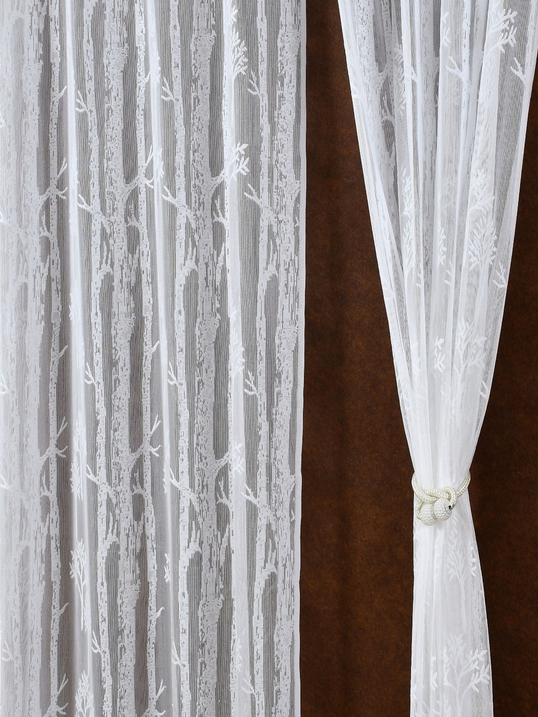 Buy Aura White Set Of 2 Floral Sheer Long Door Curtain - Curtains And ...