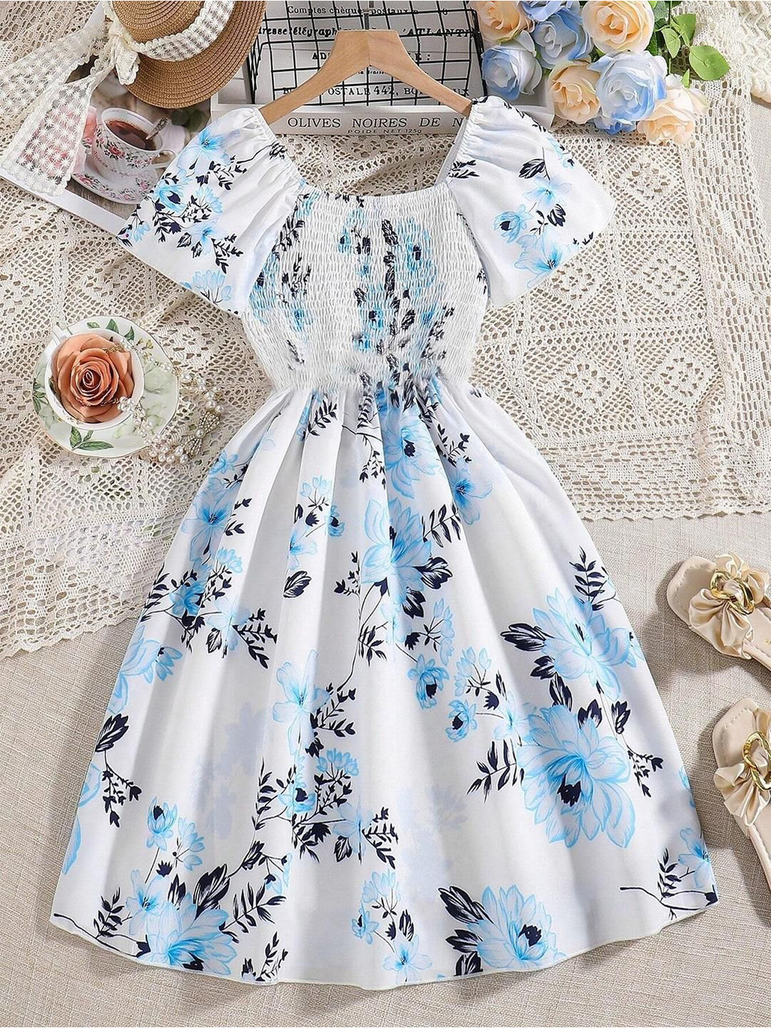 Buy Miss & Chief Girls Floral Print Cotton Square Neck Fit & Flare Maxi ...