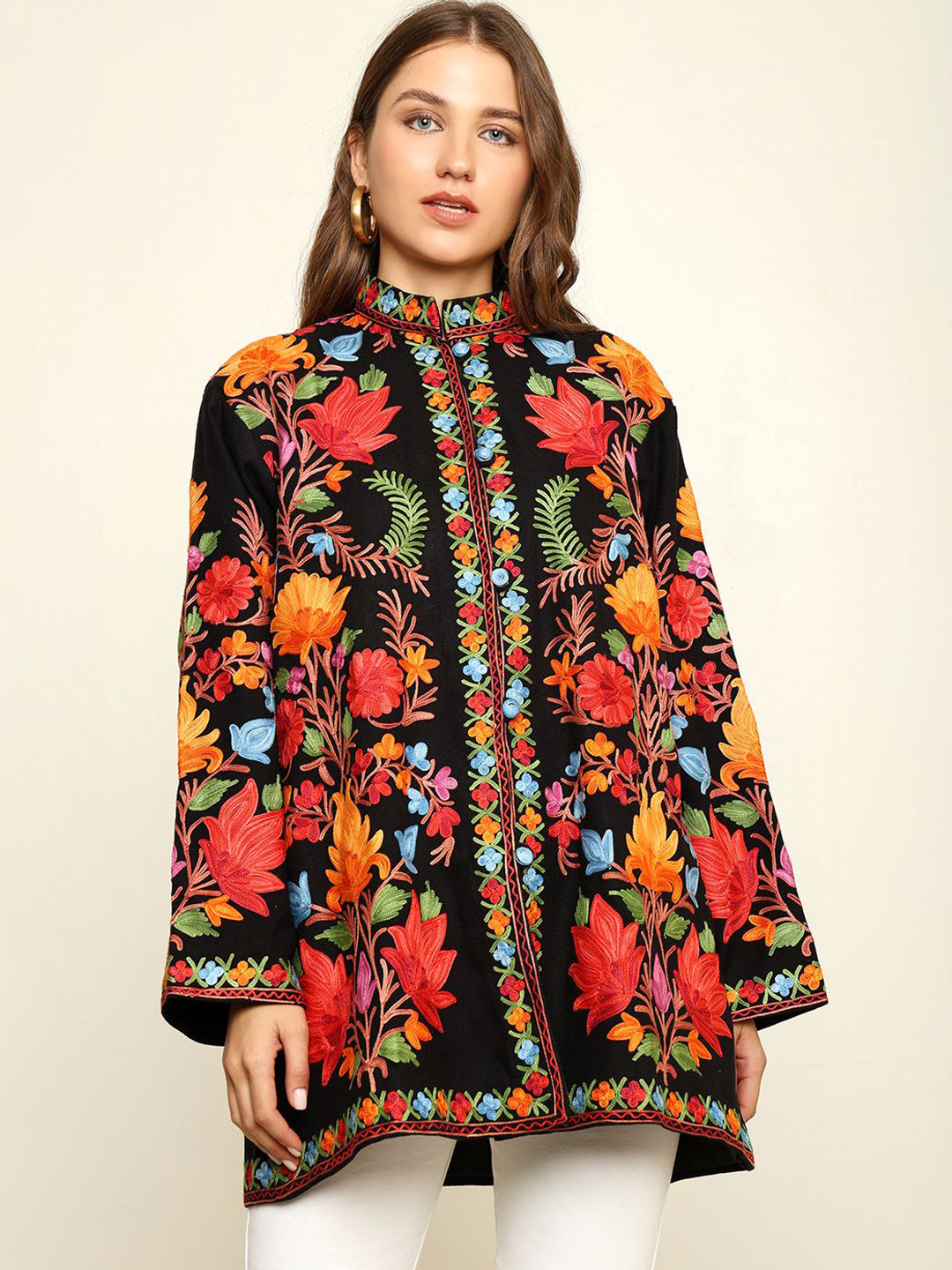 Buy CRAFTBAZAR Women Floral Acrylic Tailored Jacket With Embroidered ...