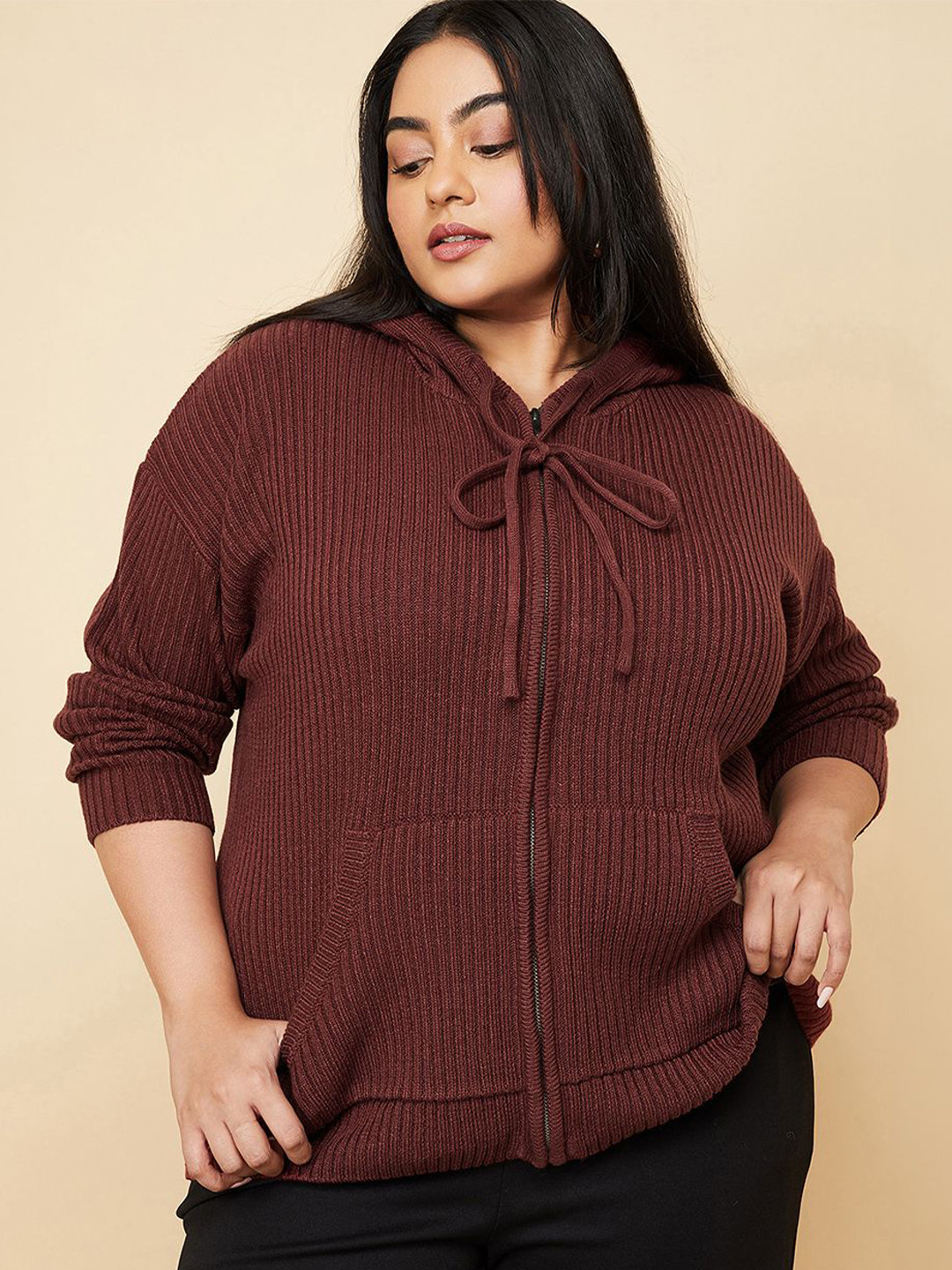 Buy Max Women Plus Size Ribbed Cardigan With Zip Detail - Sweaters for ...