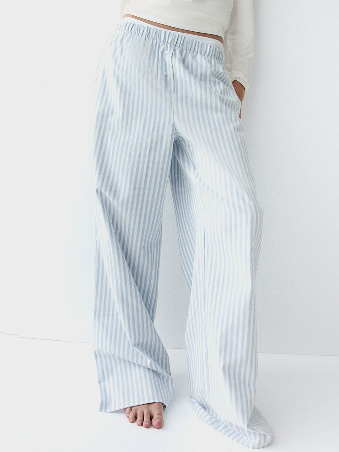 Buy H&M Women Striped Pure Cotton Pyjama Night Suit - Night Suits for ...