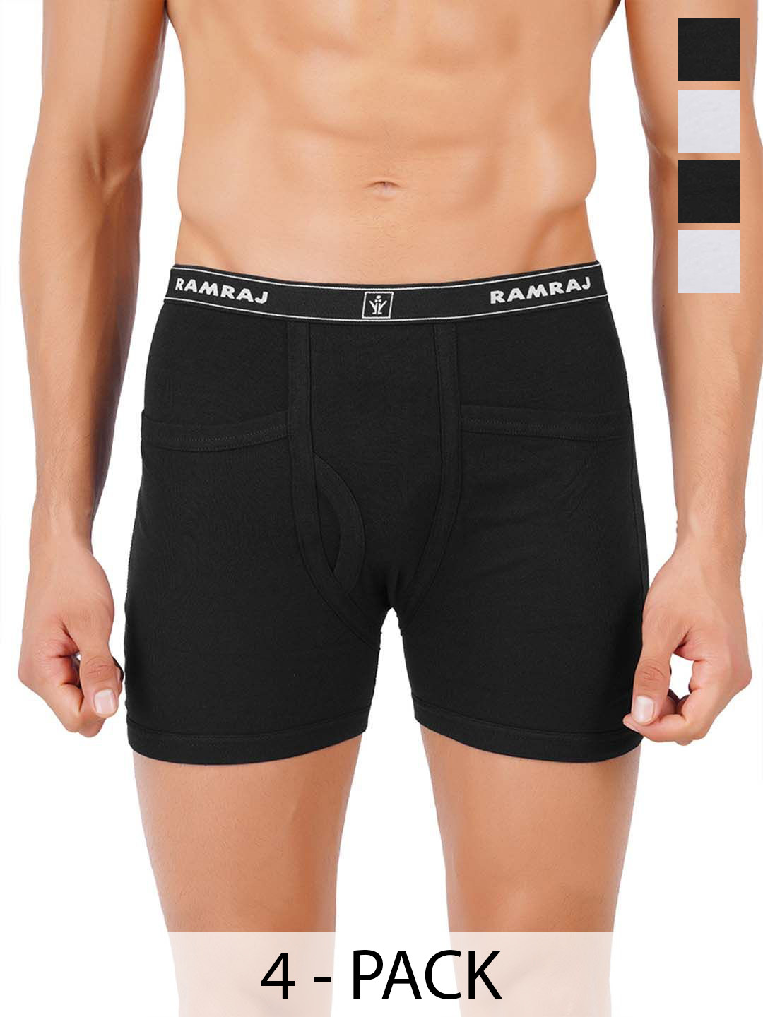 Buy Ramraj Men Pack Of 4 White & Black Solid Pocket Trunk - Trunk for ...