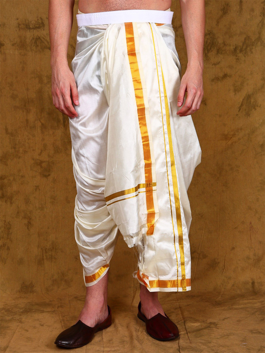 Buy Exotic India Lucent White Cotton Adjustable Dhoti Belt With Zip ...