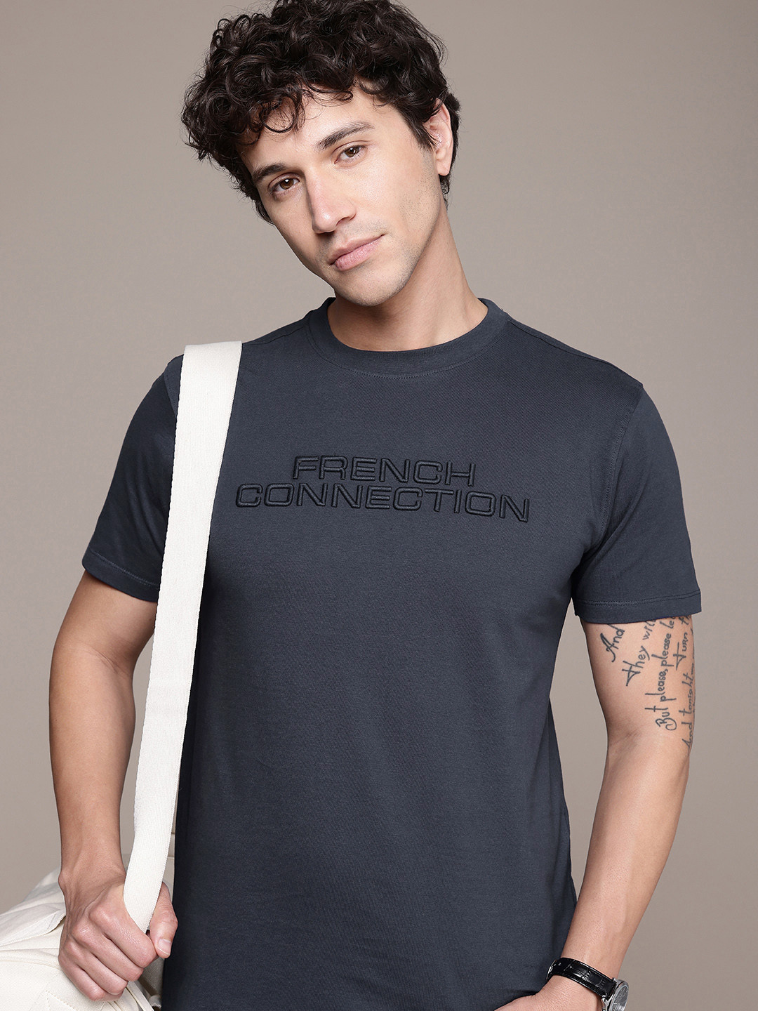 Buy French Connection Brand Logo Embroidered Pure Cotton T Shirt ...