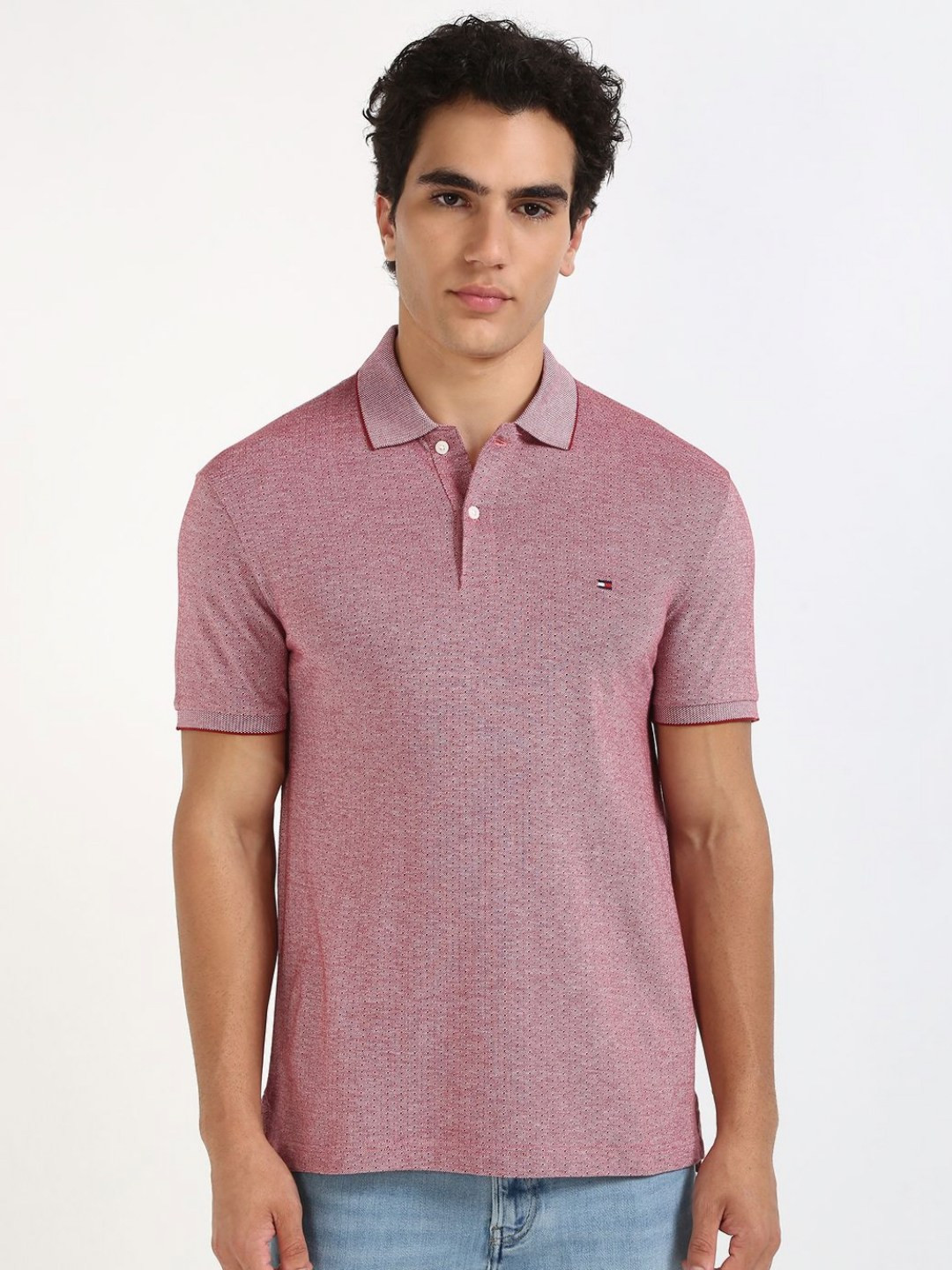 Buy Tommy Hilfiger Men Self Design Polo Collar Cotton T Shirt - Tshirts ...