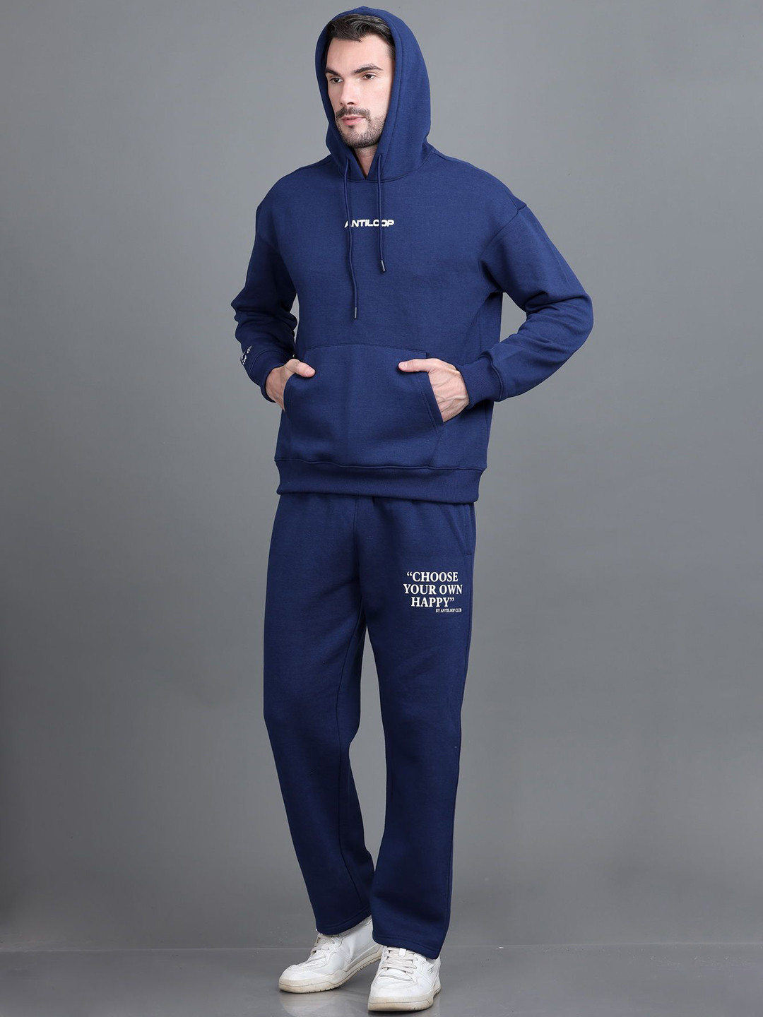 Buy Antiloop Men Printed Drop Shoulder Hooded Tracksuit - Tracksuits ...
