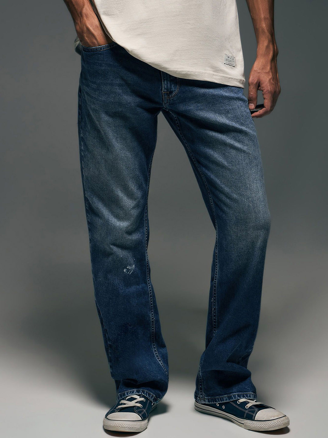 Buy Flying Machine Men Bruce Fit Low Distress Light Fade Bootcut ...