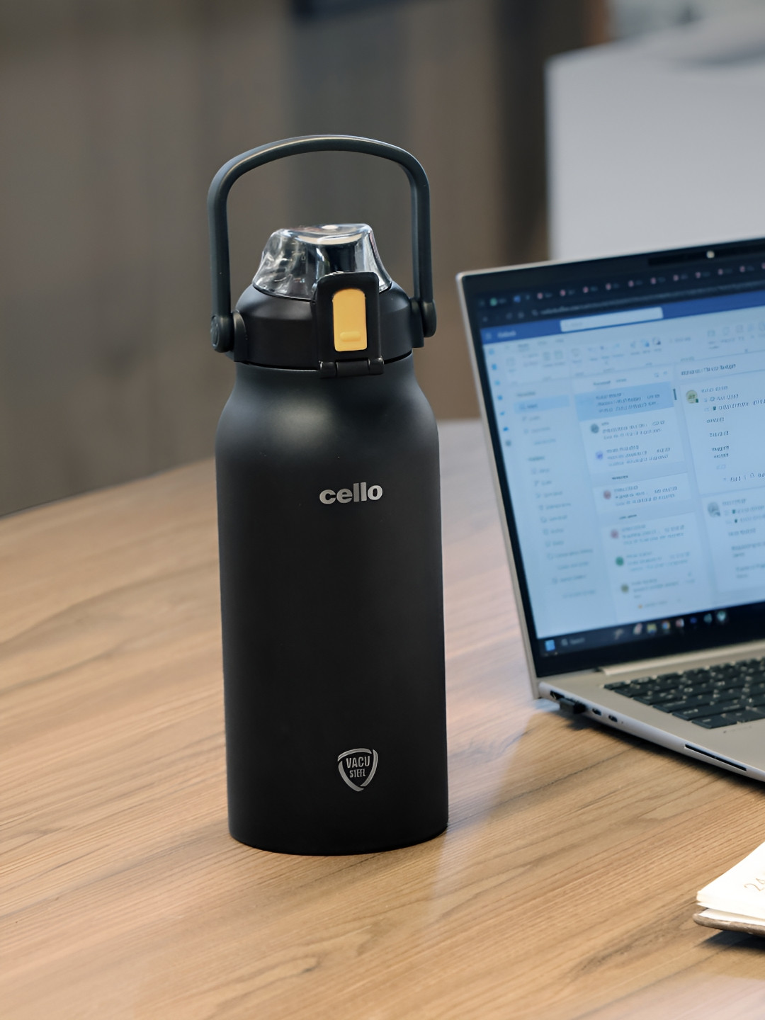 Buy Cello Duro Black Brand Logo Printed Stainless Steel Double Wall ...