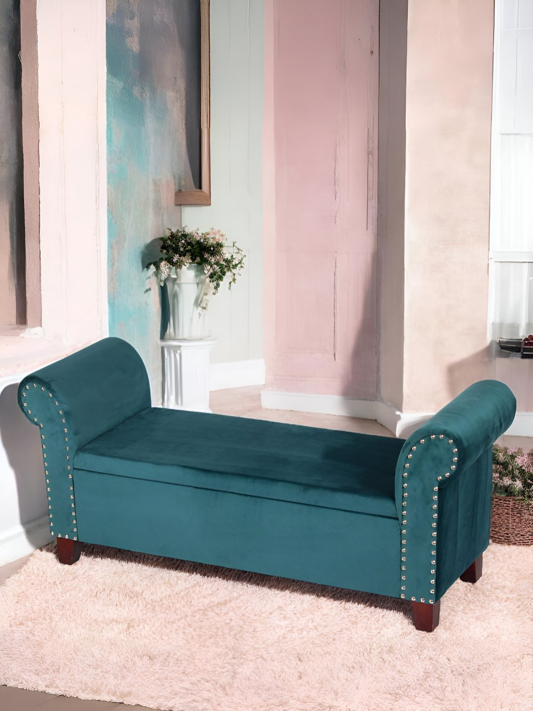 Buy Ikiriya Turquoise Blue Sheesham Wood Accent 2 Seater Bench With ...
