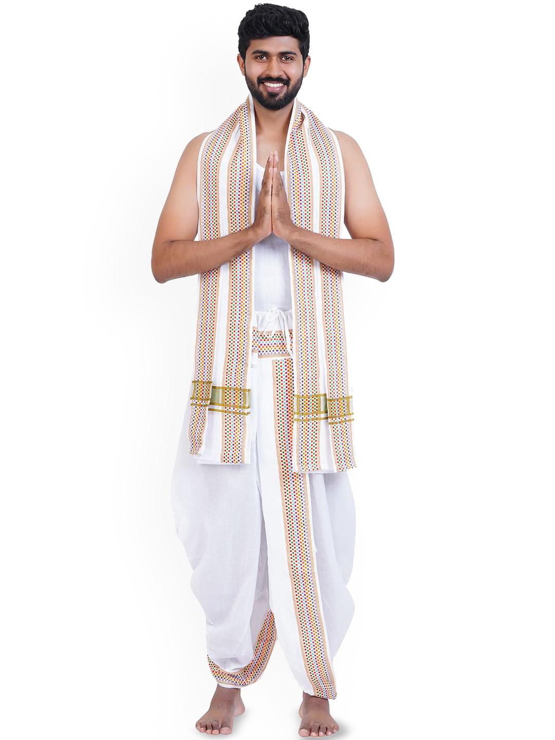 Buy Ethazh Mens Cotton Big Chess Design Solid White Panchakacham With ...