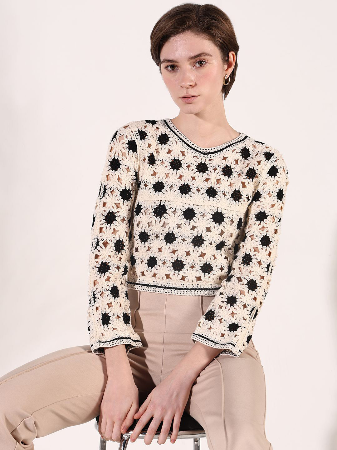 Buy SHOWOFF Women Floral Self Design Crochet Crop Top - Tops for Women ...