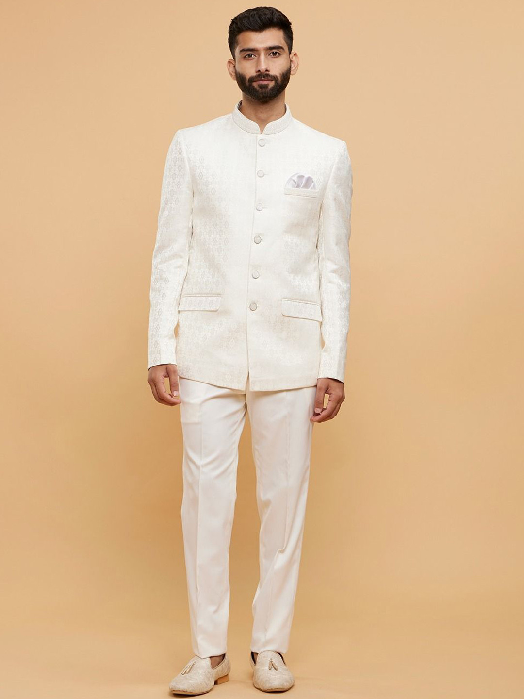 Buy Twamev Men Warm Mandarin Collar Brocade Self Design Suit Set ...