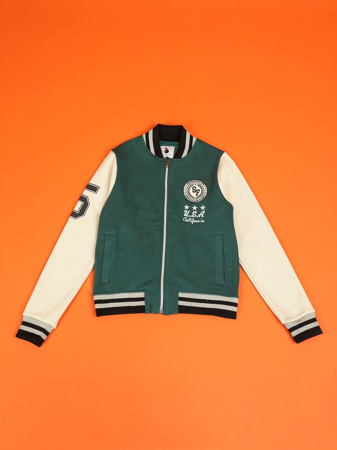 Buy Lil Tomatoes Boys Colourblocked Fleece Windcheater Outdoor Varsity ...