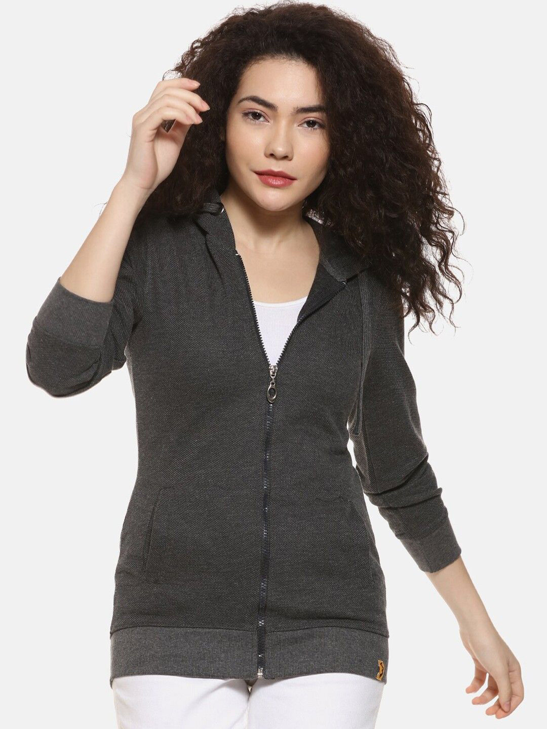 Buy Campus Sutra Women Cotton Hooded Front Open Sweatshirt ...