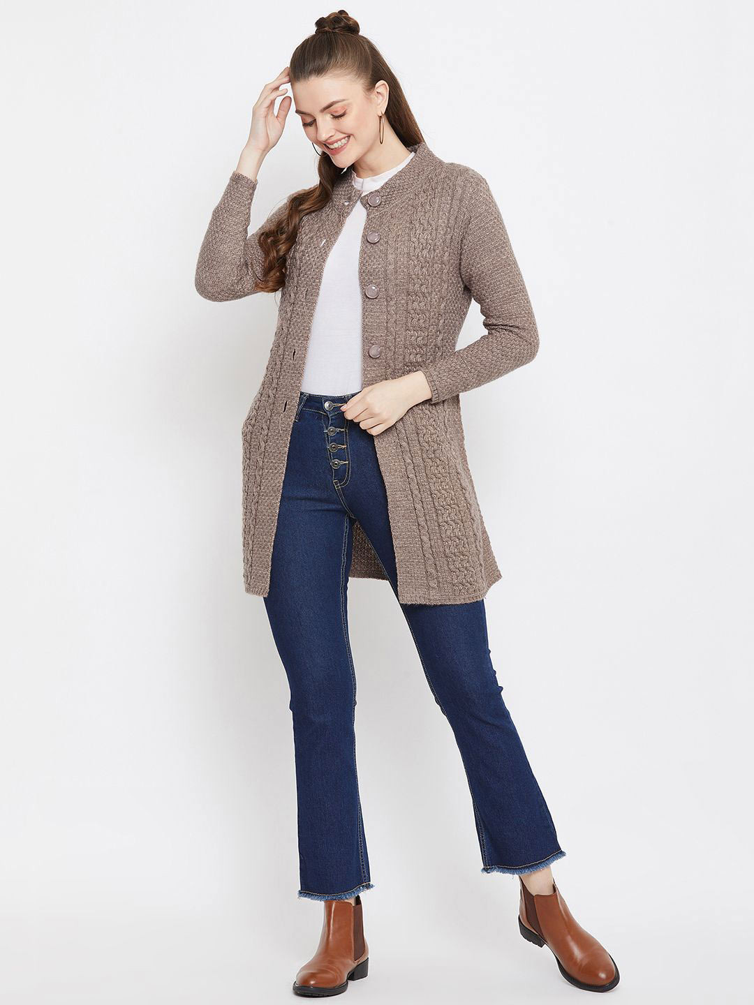 Buy Zigo Women Cable Knit Longline Front Open Sweater - Sweaters for ...