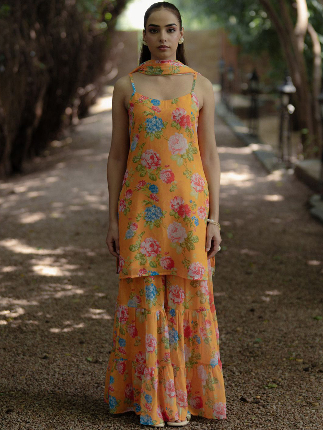 Buy Anayna Women Floral Printed Regular Kurta With Sharara & With ...