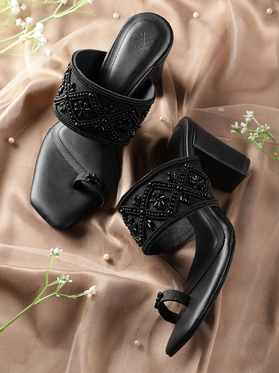 Buy House Of Pataudi Embellished One Toe Block Heels - Heels for Women ...