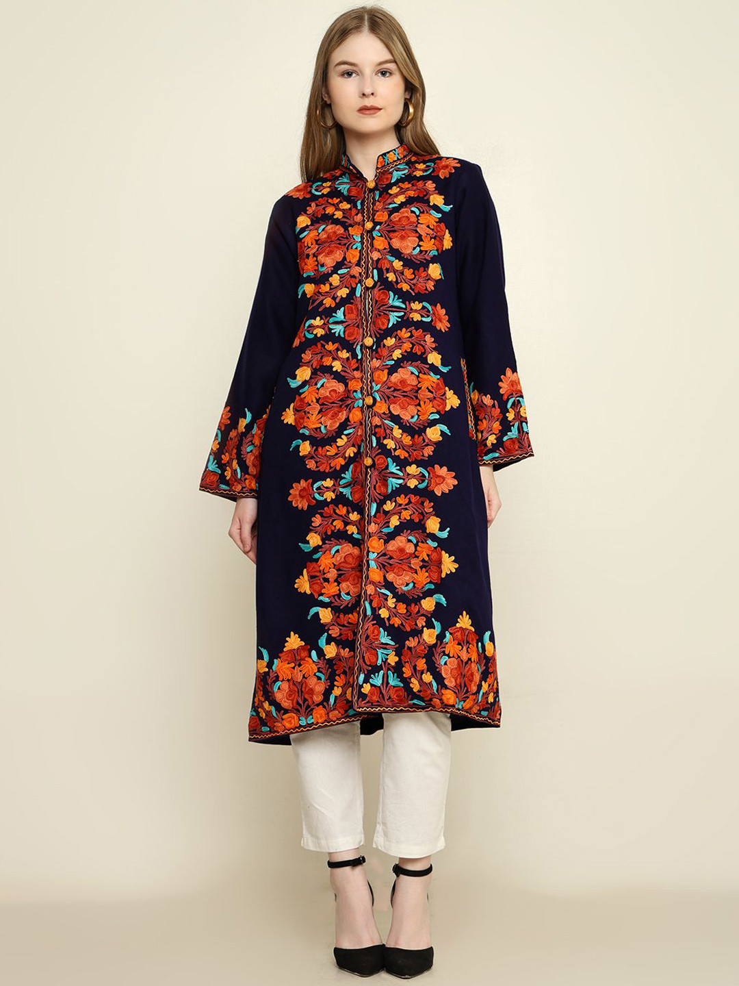 Buy CRAFTBAZAR Women Floral Acrylic Tailored Jacket With Embroidered ...