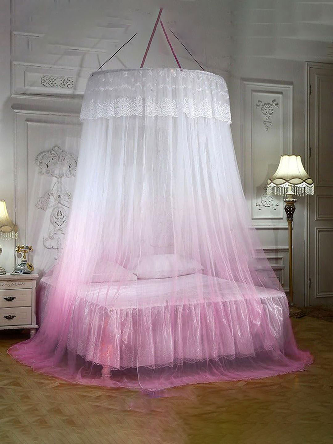 Buy Classic Mosquito Net Pink & White King Size Hanging Mosquito Net ...