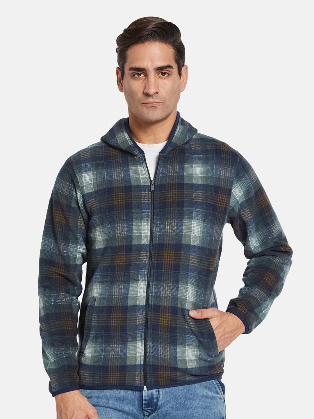 Buy Octave Men Checked Hooded Front Open Sweatshirt - Sweatshirts for ...