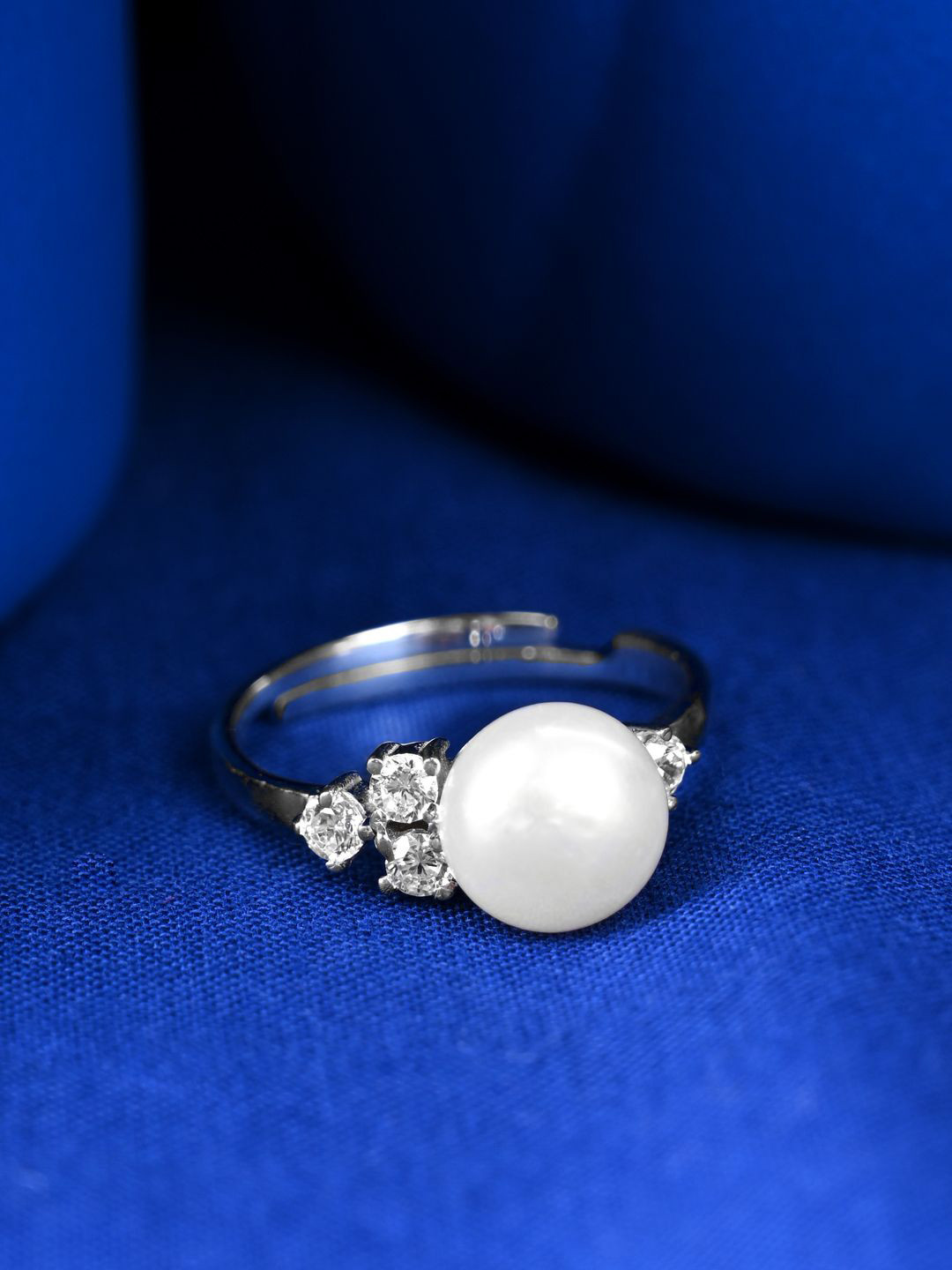 Buy Clara 925 Pure Silver Stone Studded Pearl Finger Ring - Ring for ...