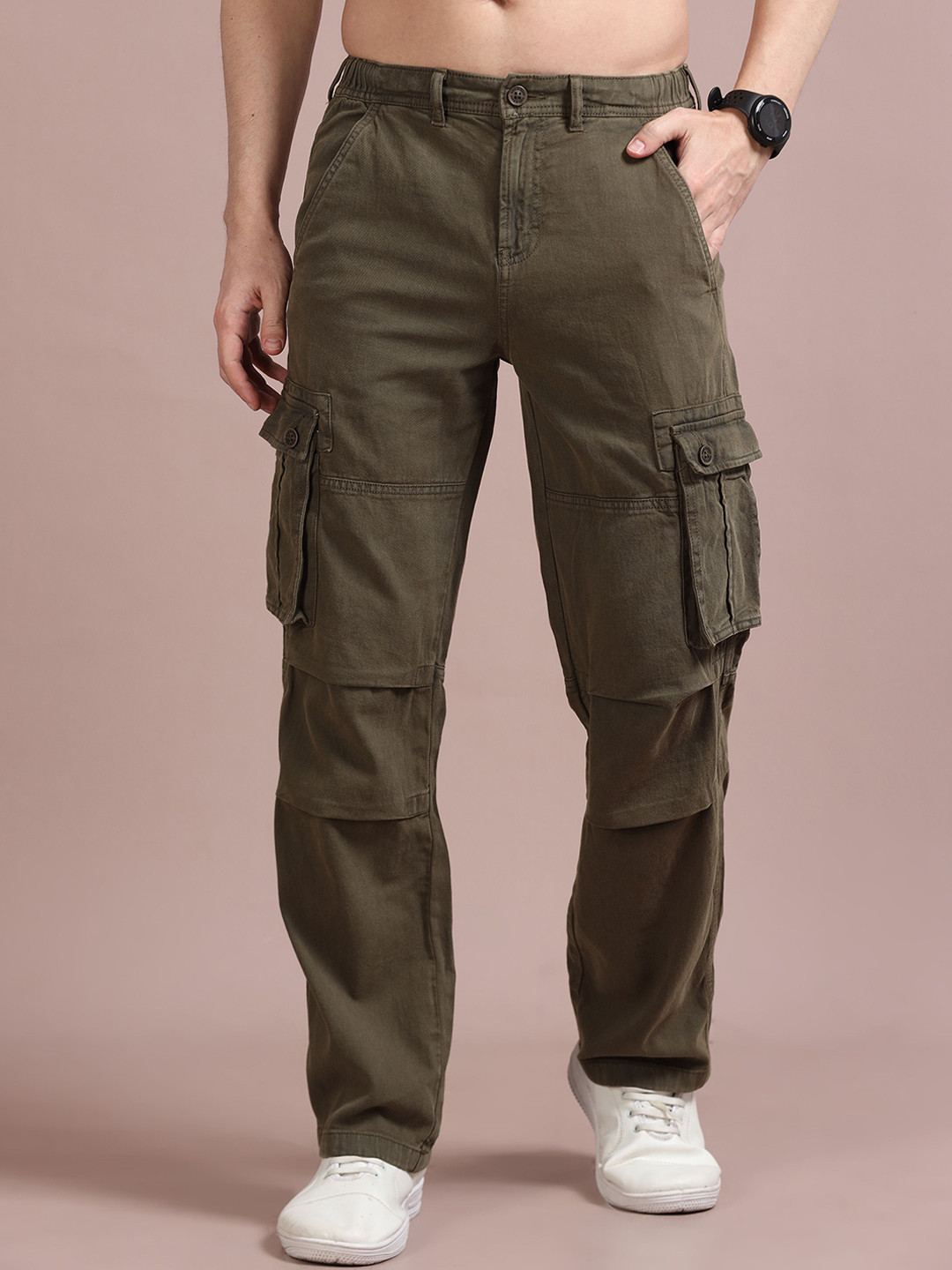 Buy RIGS AND RAGS Men Smart Straight Fit Cargos Trousers - Trousers for ...