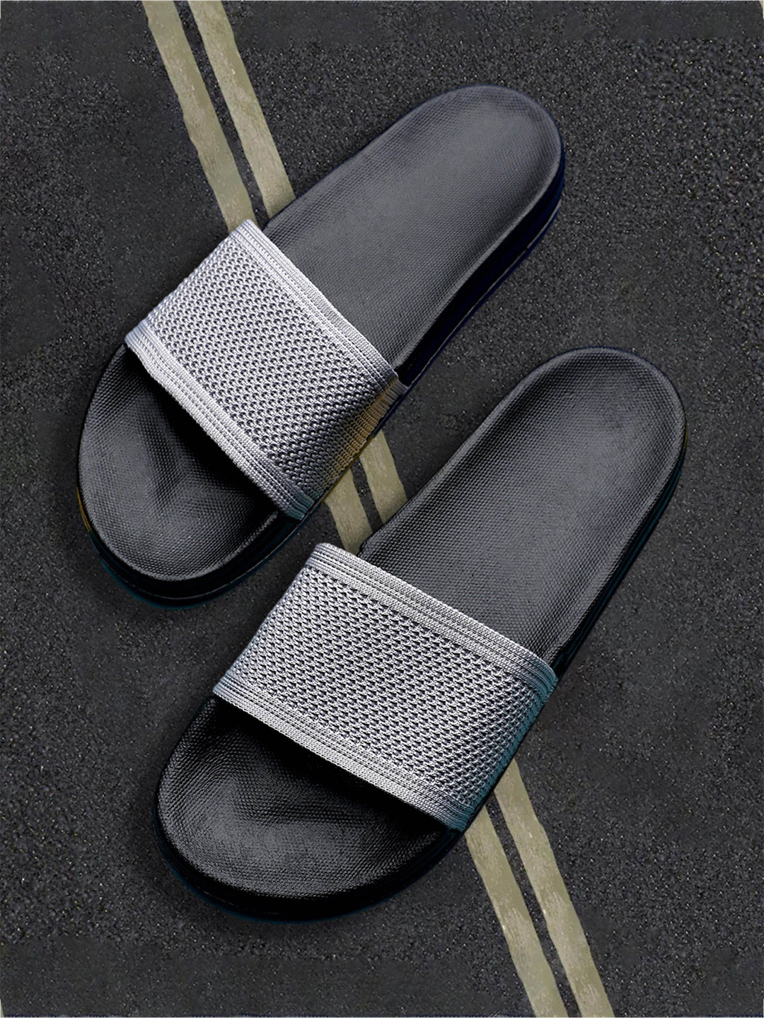 Buy KAPYANSH Men Self Design Fabric Sliders - Flip Flops for Men ...