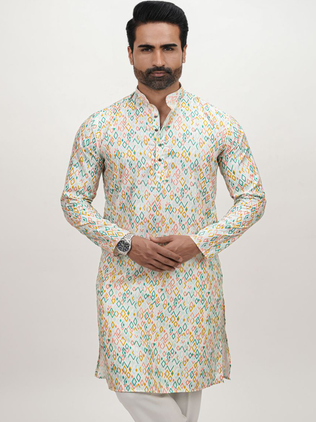 Buy DIOGO LOUIS Multicolor Cotton Linen Floral Printed Men's Long Kurta ...