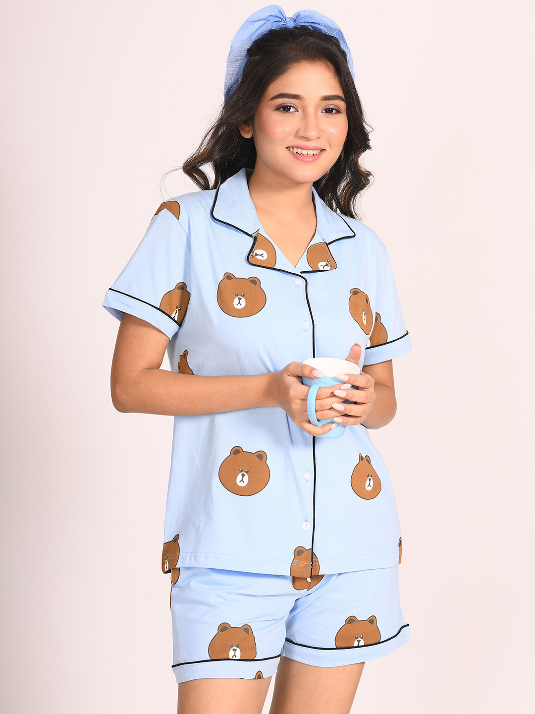 Buy NAP STORY Bear Printed Half Sleeves Shirt And Shorts Nightsuit Set - Night Suits for Women ...