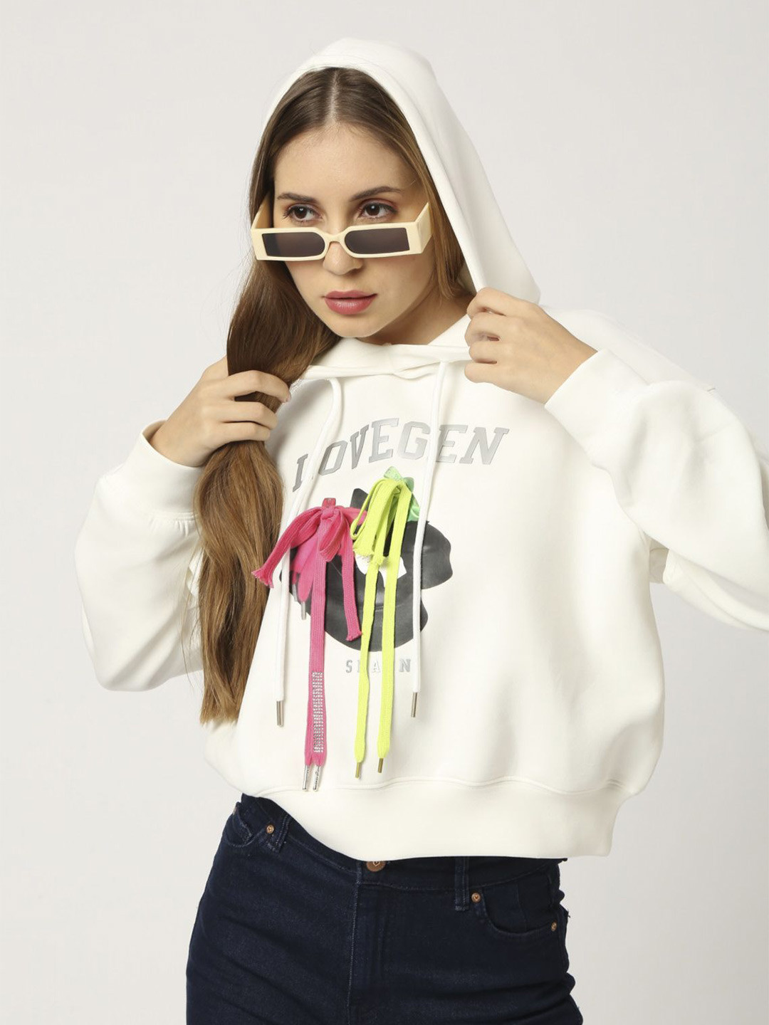 Buy LOVEGEN Women Cotton Brand Logo Printed Hooded Sweatshirt ...