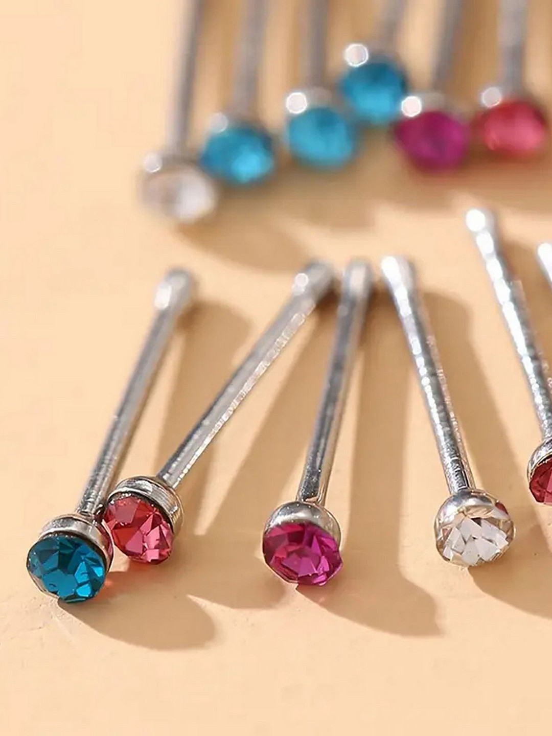 Buy VAMA Women Set Of 60 Pcs Silver Piercing Diamond Stone Pierced ...