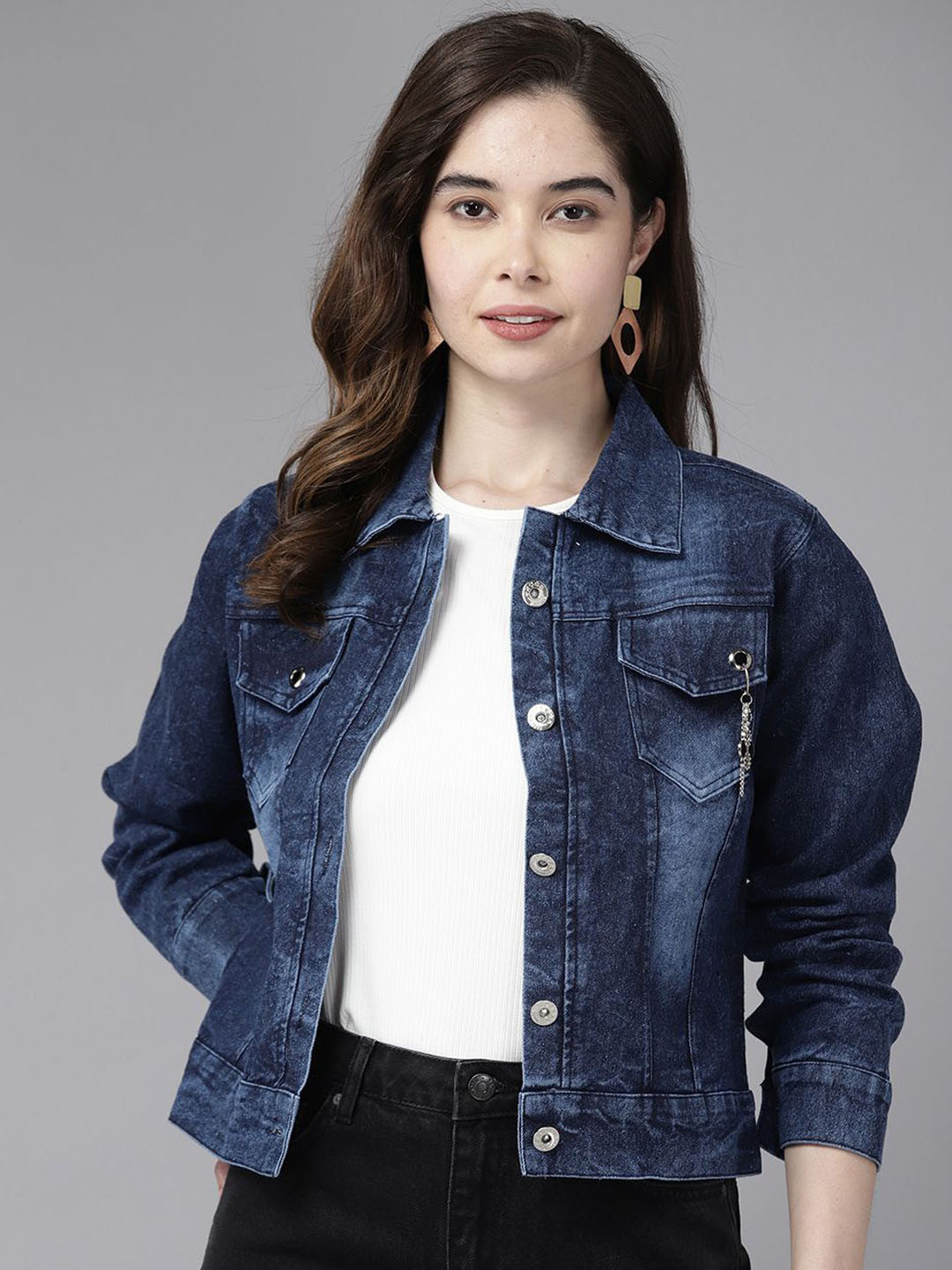 Buy The Roadster Lifestyle Co Collared Denim Jacket - Jackets for Women ...
