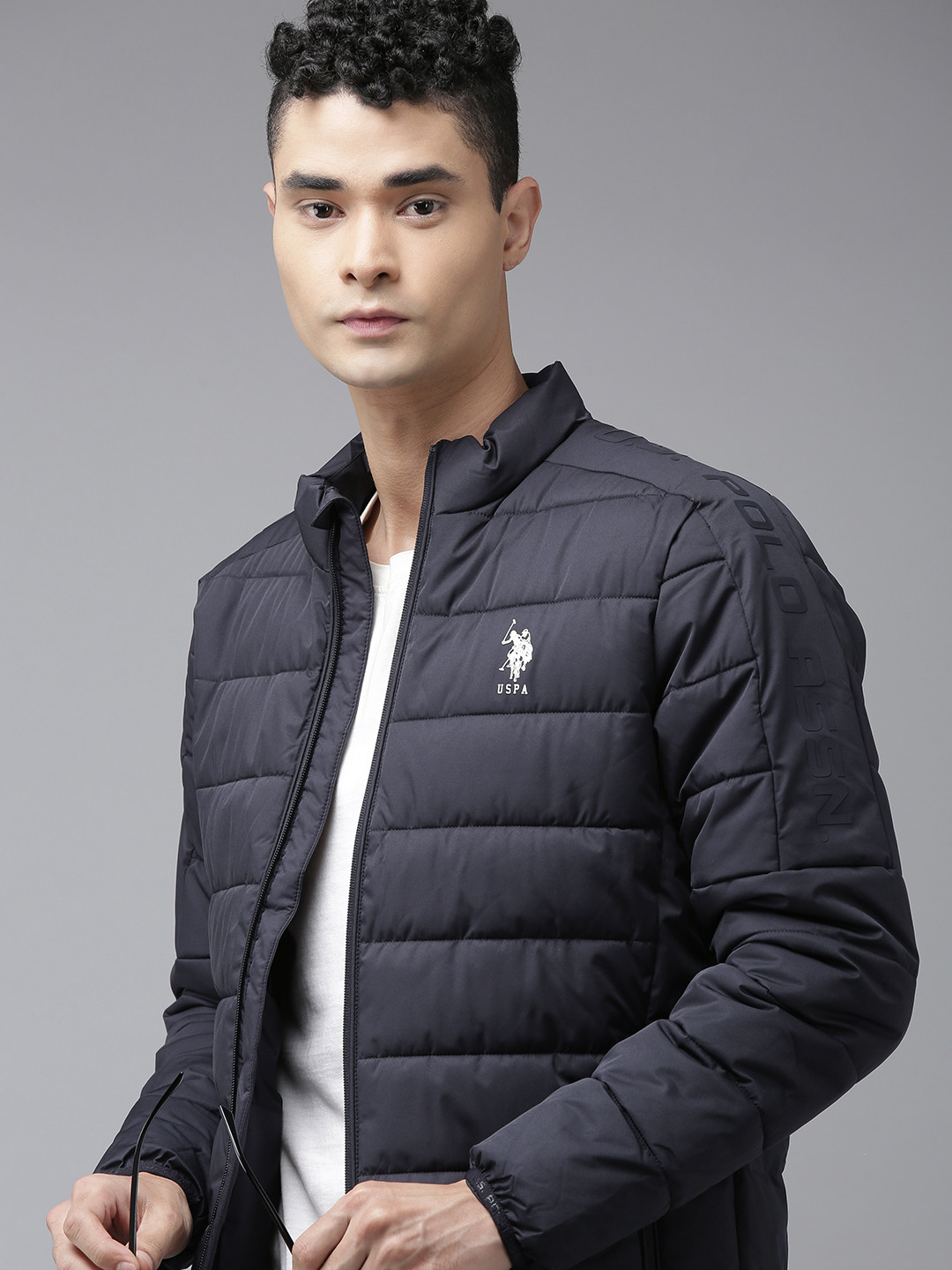 Buy U S Polo Assn Denim Co Men Navy Blue Brand Logo Puffer Jacket ...