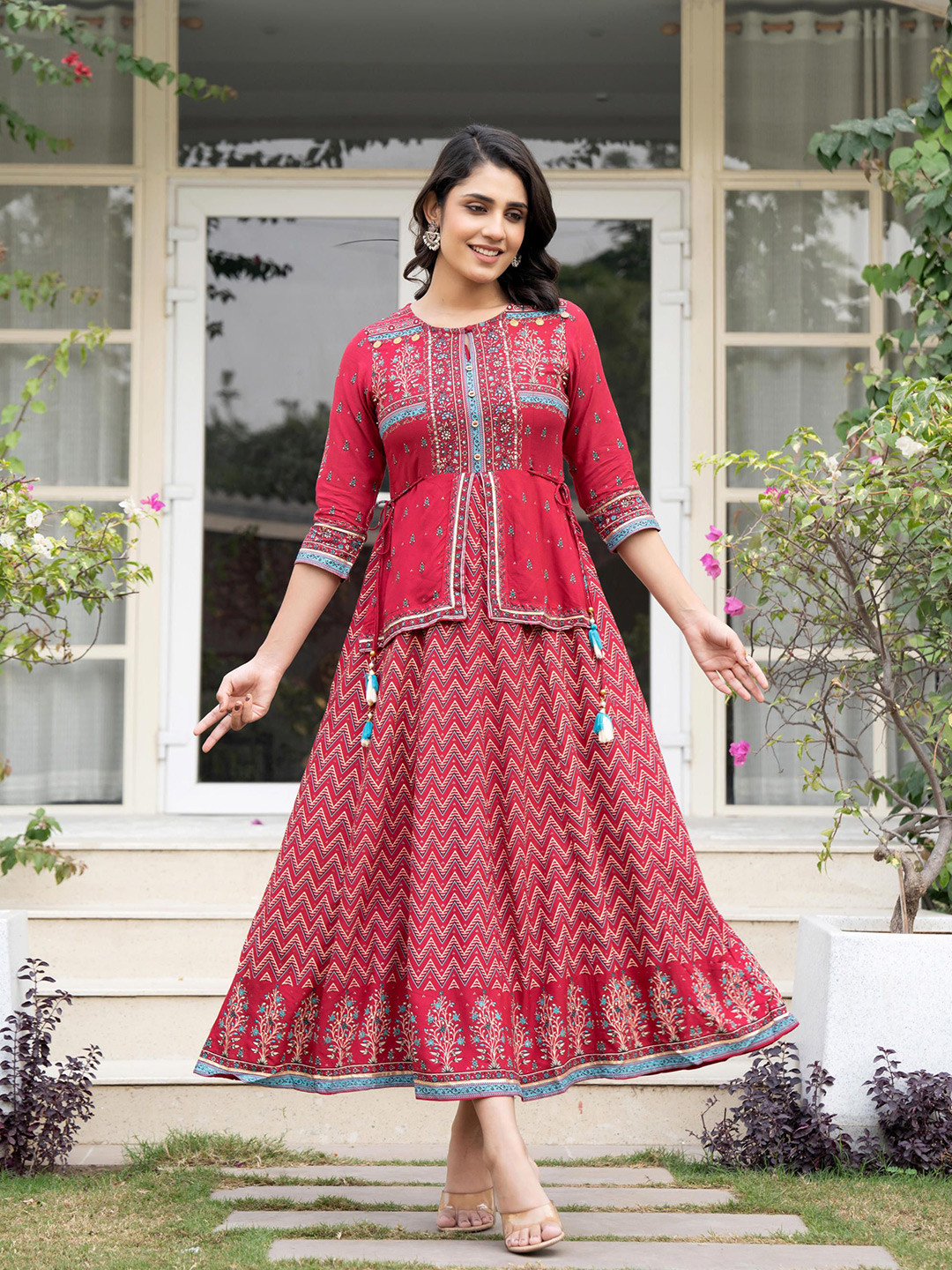 Buy Juniper Floral Print Keyhole Neck Liva A Line Maxi Dress - Dresses ...