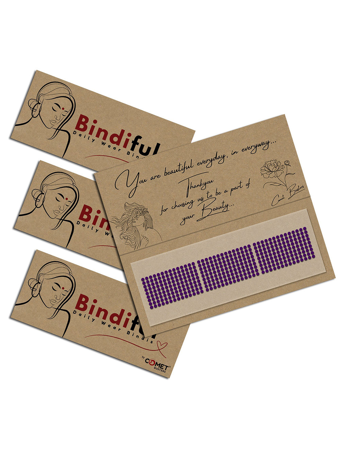 Buy Comet Busters Bindiful Set Of 3 Traditional Round Bindis Purple ...