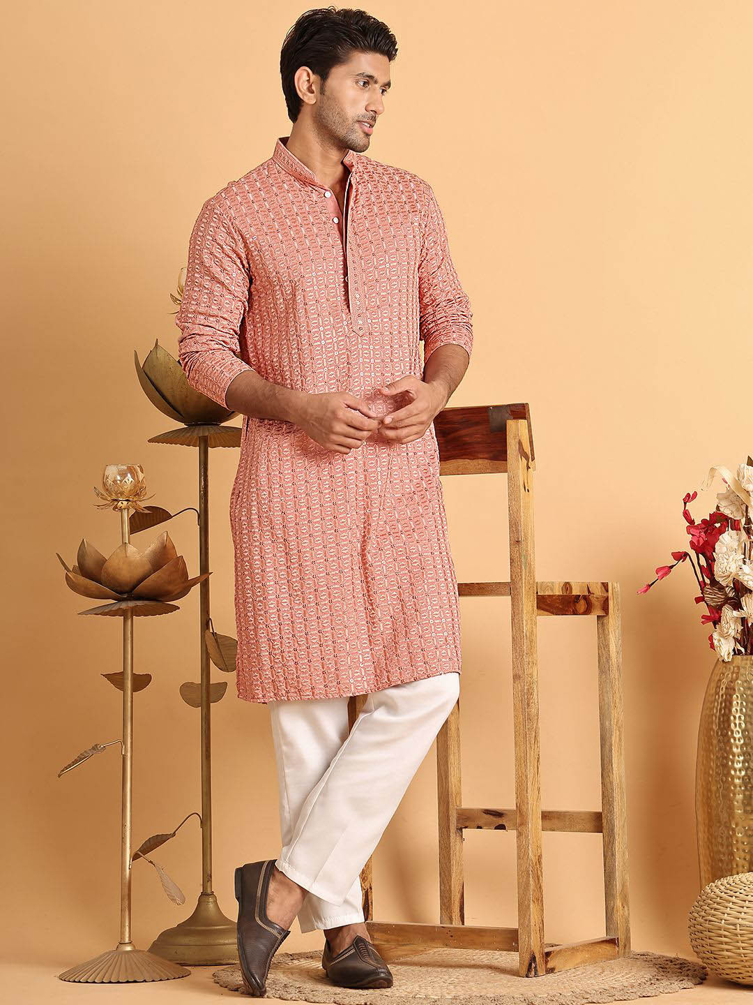 Buy Anouk Men Embroidered Regular Chikankari Kurta With Pyjamas - Kurta ...