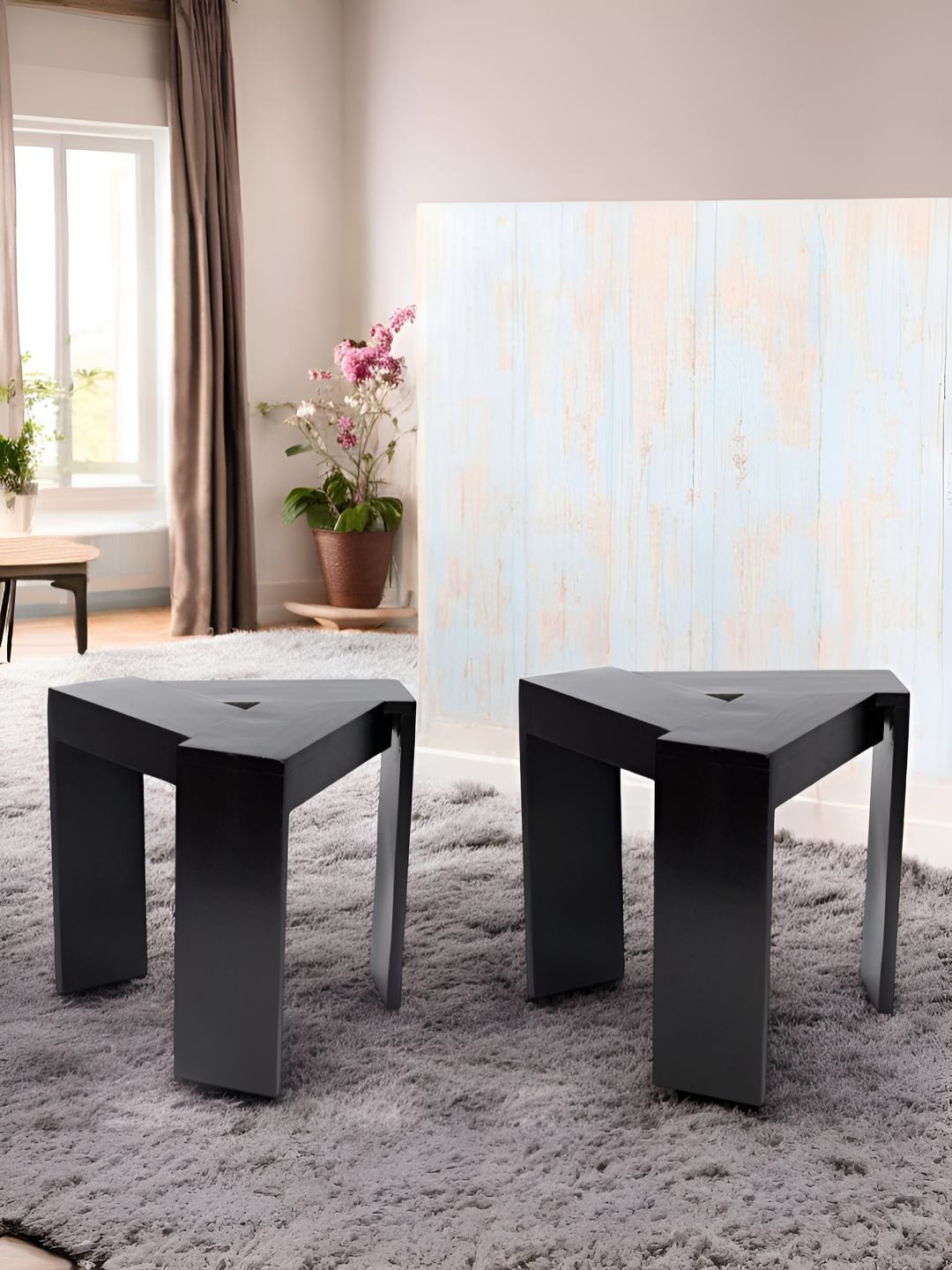 Buy Ikiriya Sheesham Wood Triangle Set Of 2 Sidetable End Table In ...