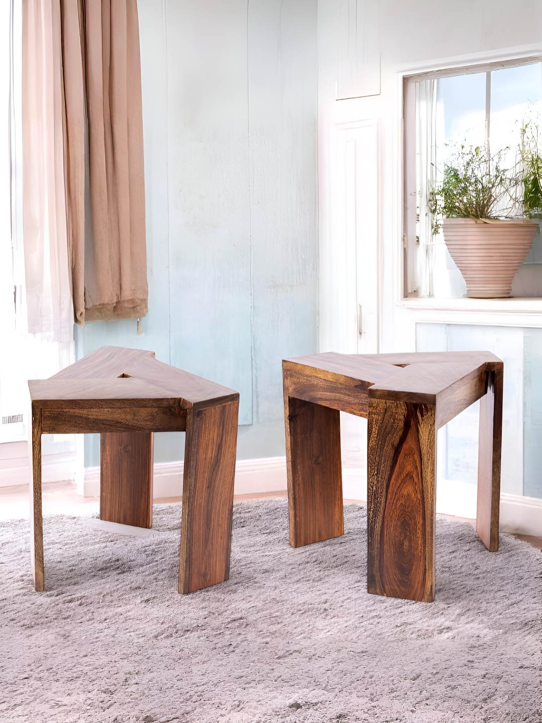 Buy Ikiriya Set Of 2 Beige Triangle Bedside Table - Bedside Table for ...